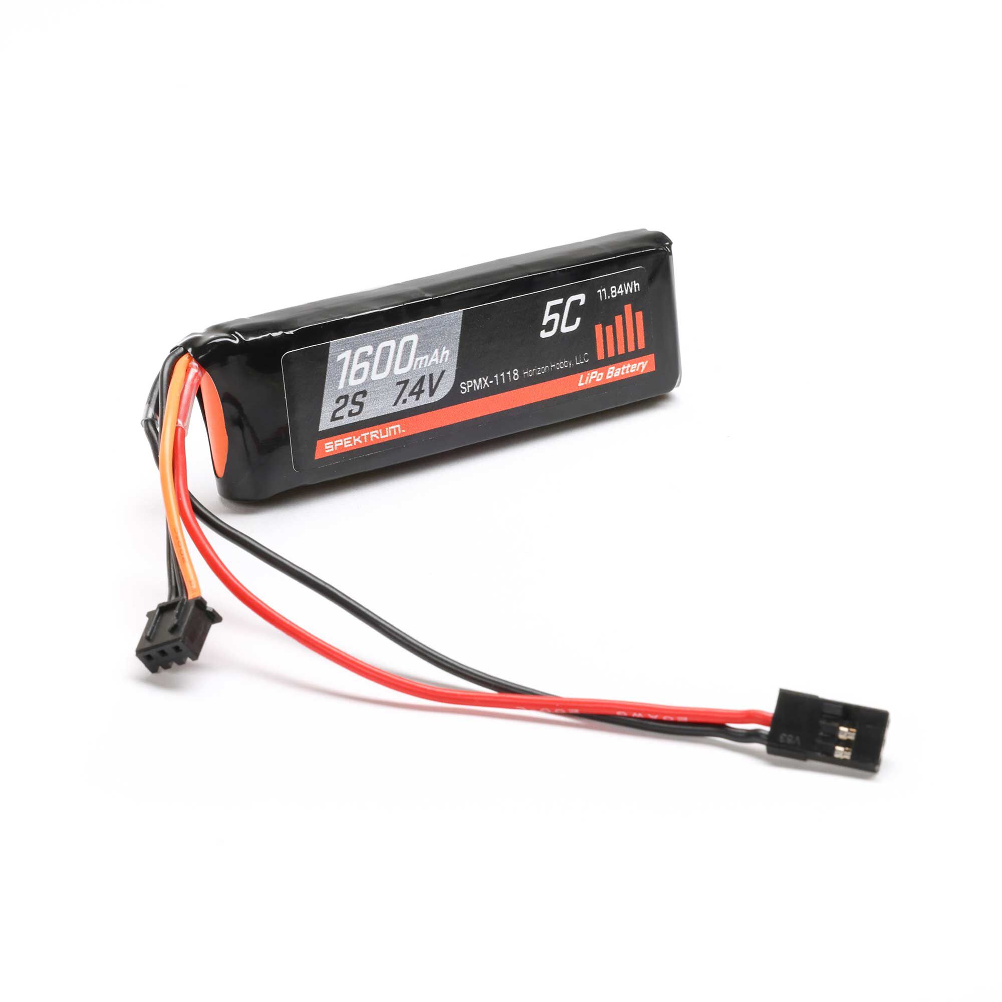 Spektrum 7.4V 1600mAh 2S 5C Receiver LiPo Battery O-SPMX-1118, Model ...